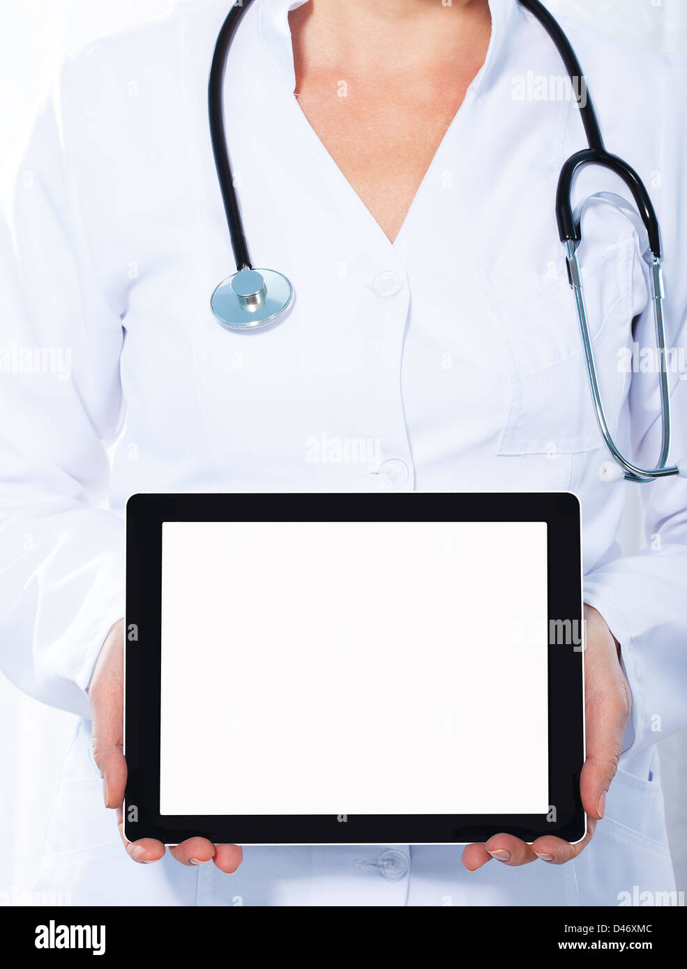 Woman doctor holding a tablet and makes diagnosis. Concept of medicine ...
