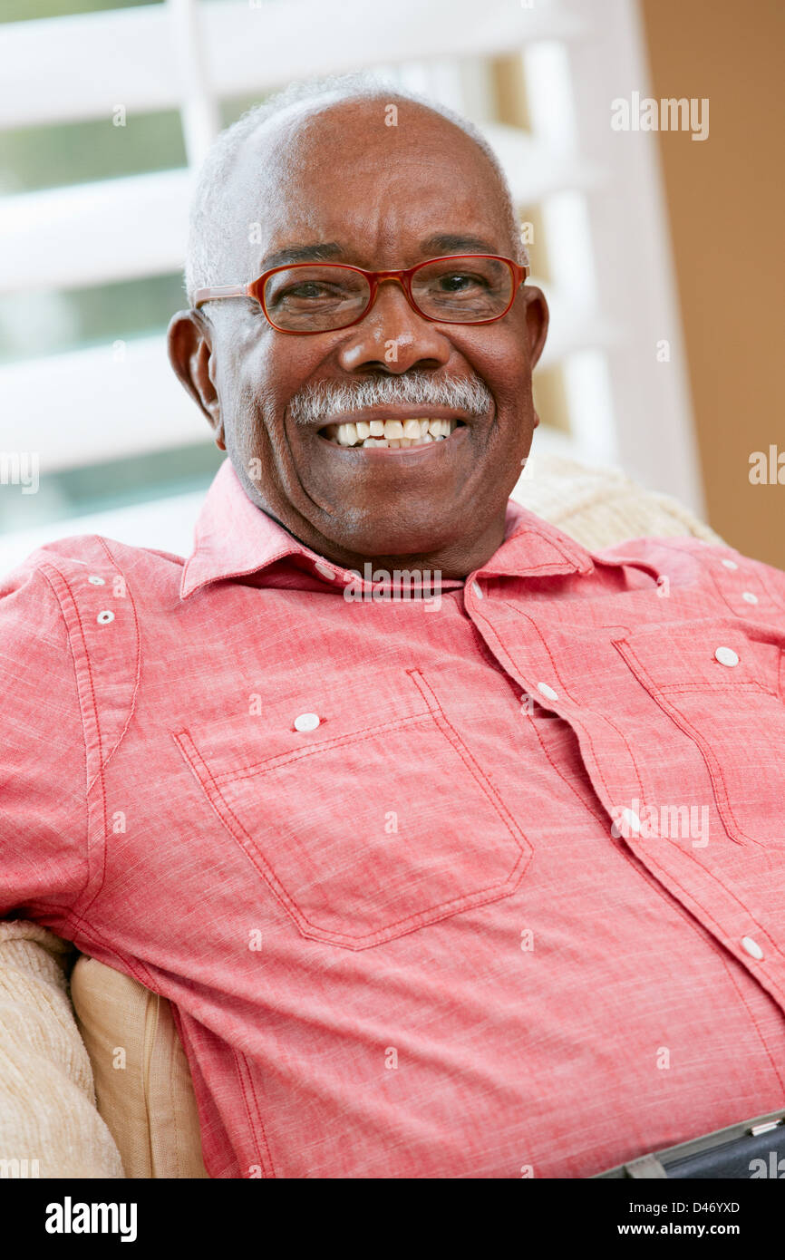 Portrait Of Happy Senior Man At Home Stock Photo - Alamy