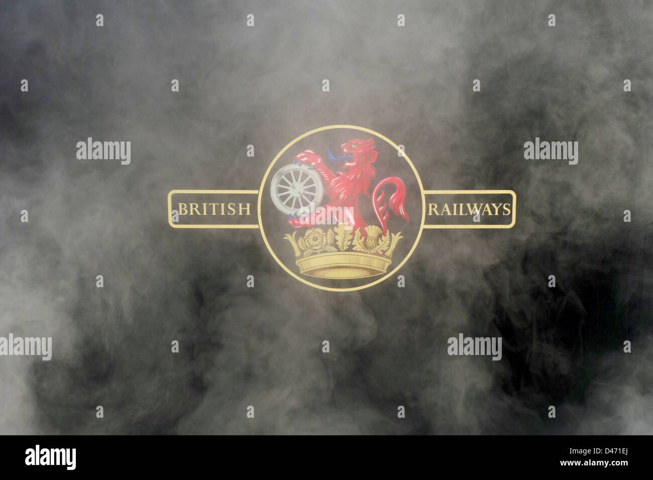 The British Railways insignia painted on the side of a steam train with ...