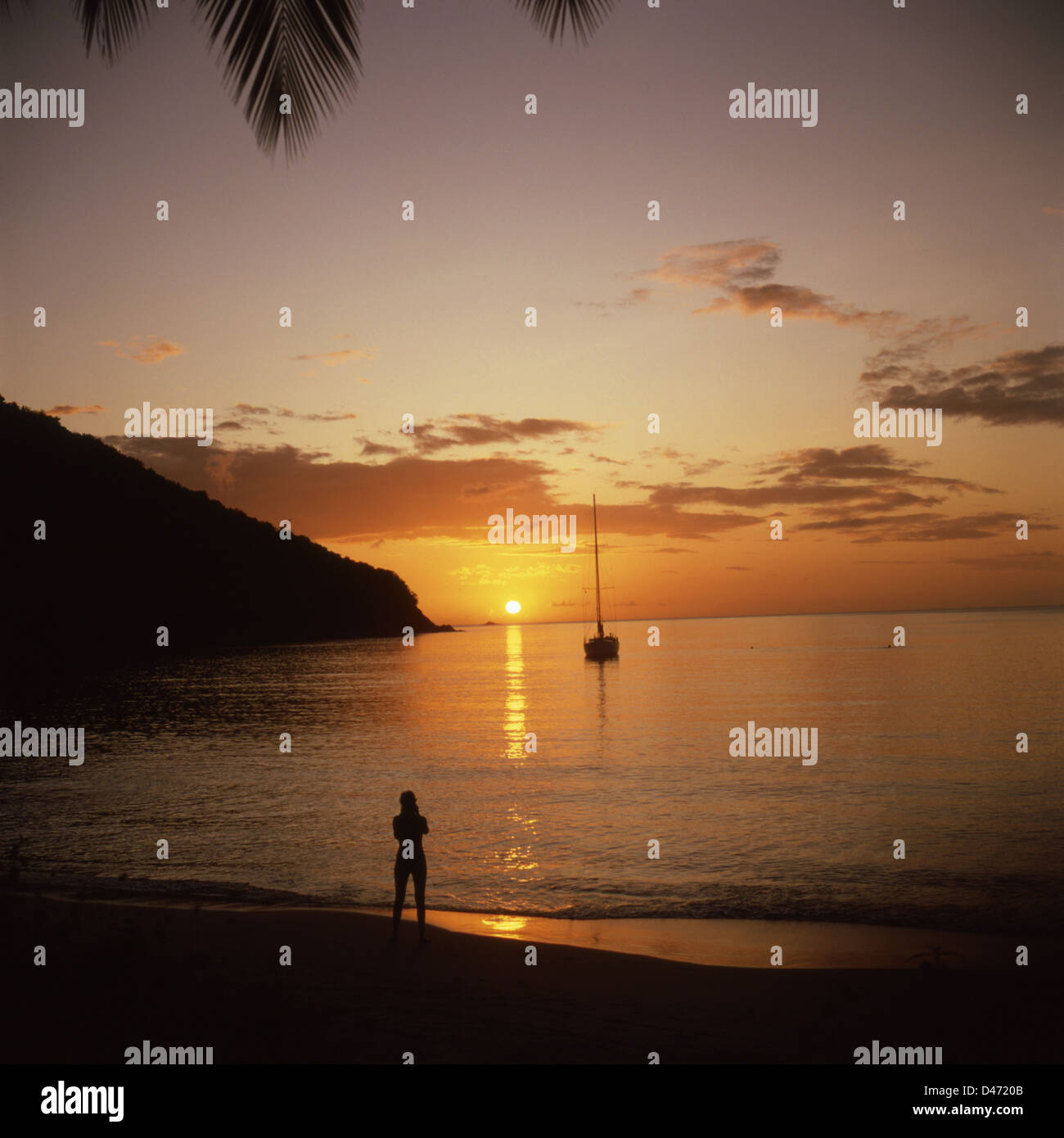 Sunset on tropical beach Stock Photo - Alamy