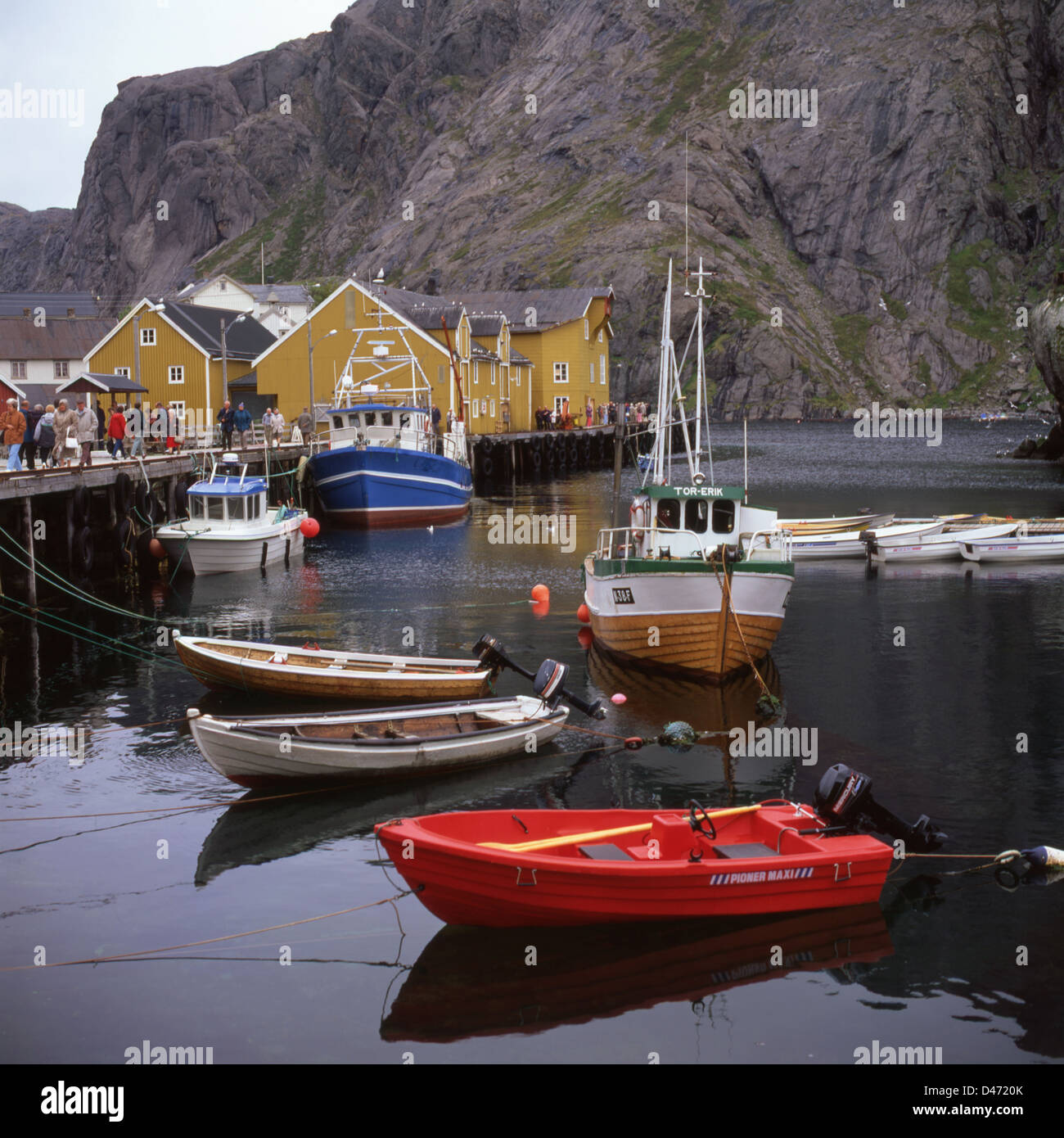 Harbour scene with moored small boats Stock Photo - Alamy