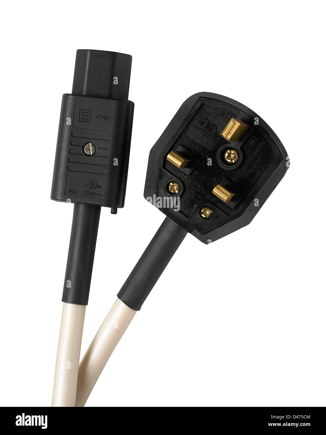 Black power cable cut out white background Stock Photo - Alamy
