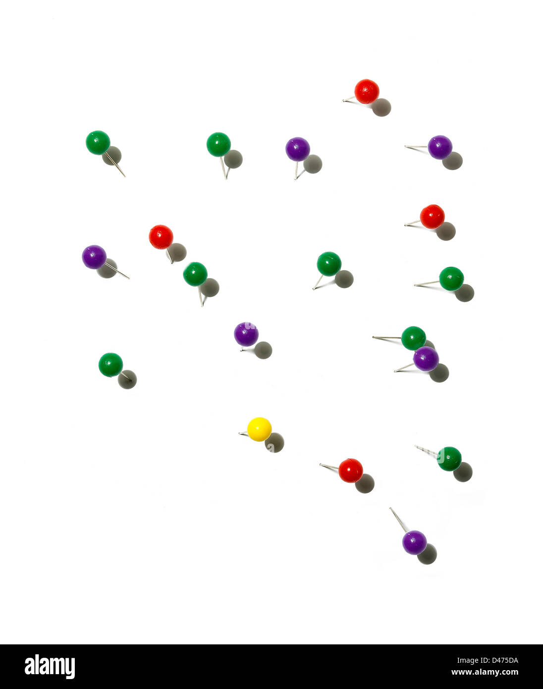 Different coloured drawing pins cut out white background Stock Photo ...