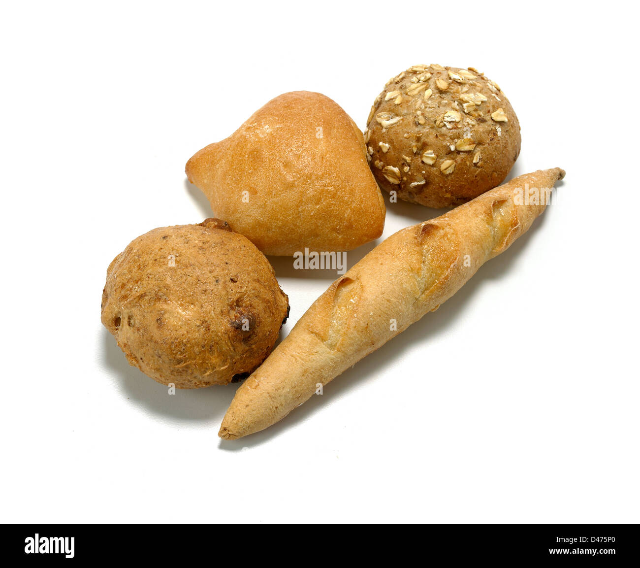 Assortment of different bread rolls cut out on white background Stock ...