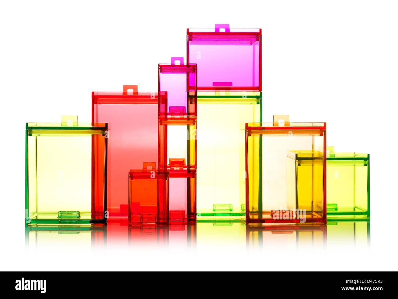 Set of different coloured boxes Stock Photo - Alamy
