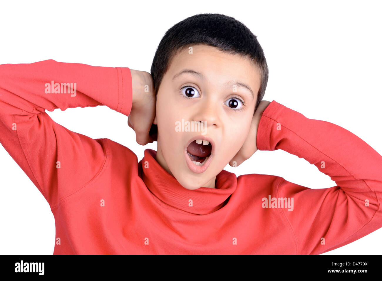 Young boy screaming isolated in white Stock Photo - Alamy