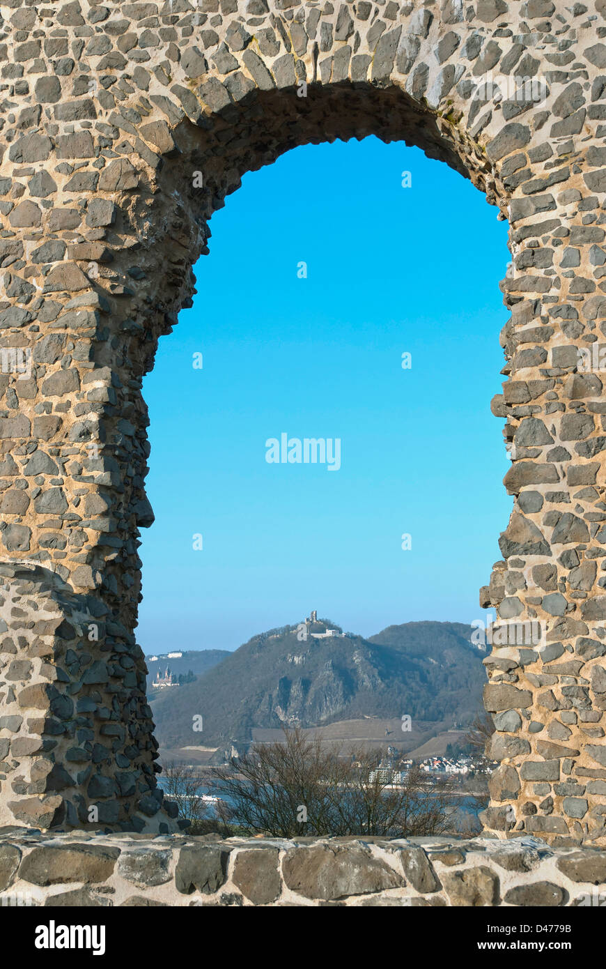 Ruins of a 12th century castle, Rolandsbogen, or Roland's arch, a few ...