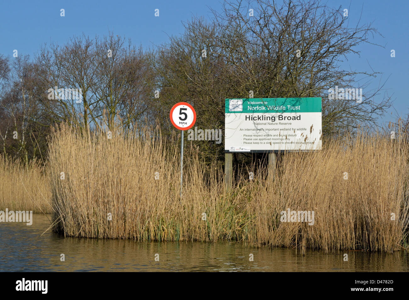 Norfolk Wildlife Trust Hickling Broad sign at the southern end of ...