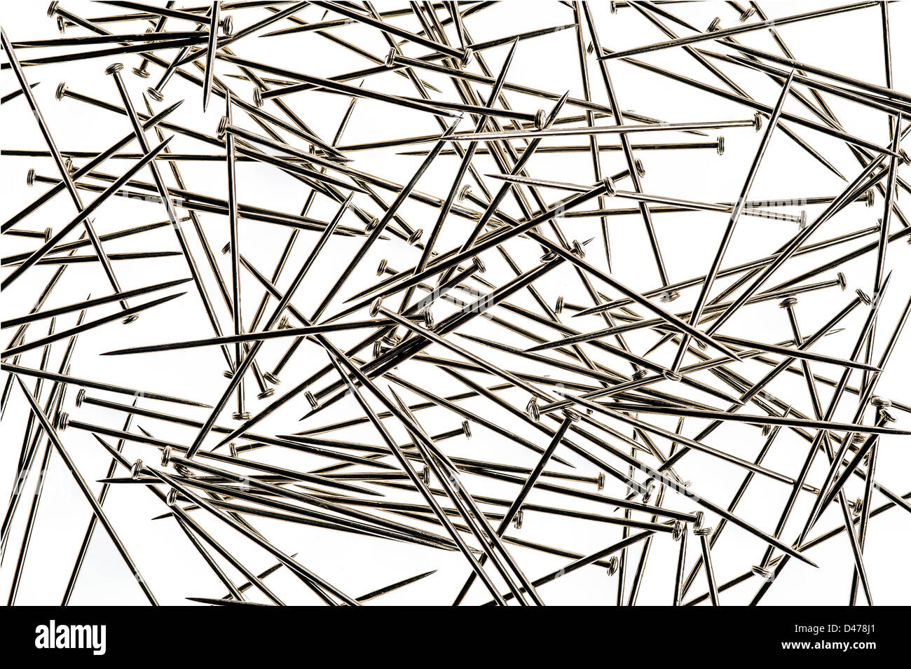 Shiny silver sewing pins on white studio background Stock Photo - Alamy