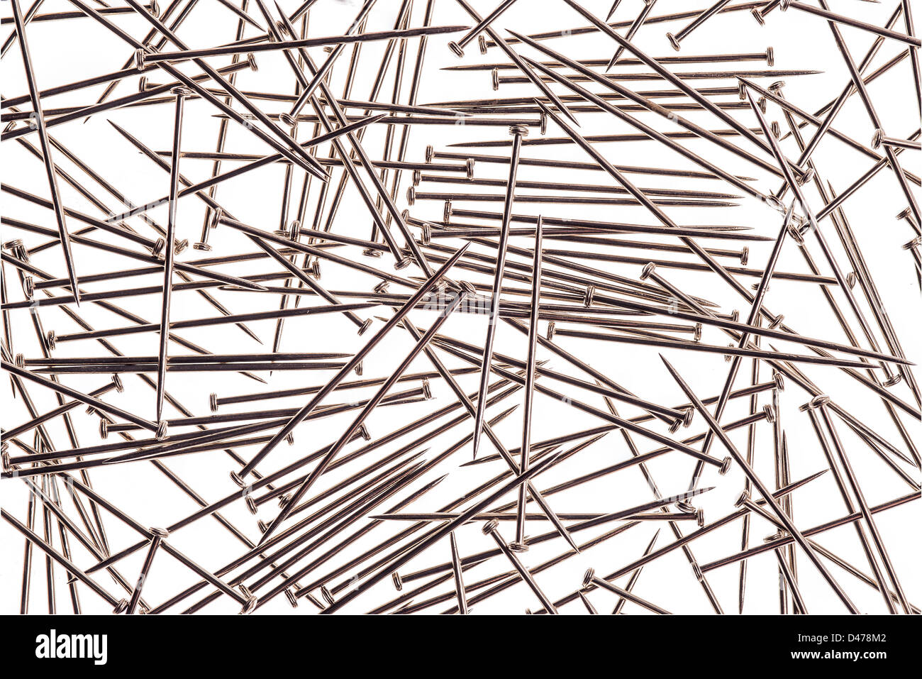 Shiny silver sewing pins on white studio background Stock Photo - Alamy