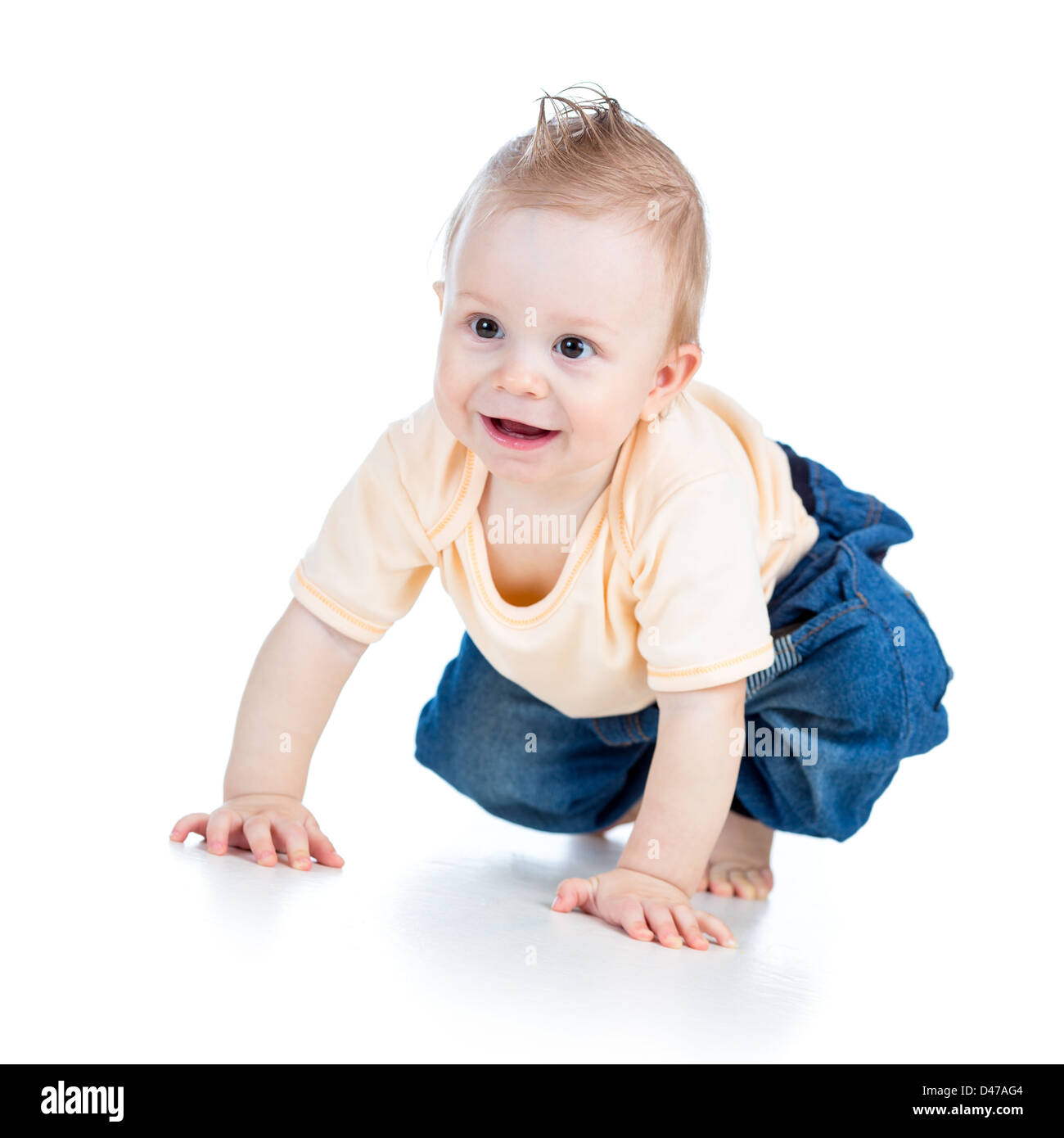 cute cheerful crawling baby boy isolated on white background Stock ...