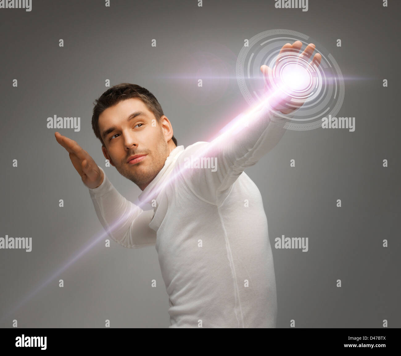 man working with virtual screen Stock Photo - Alamy