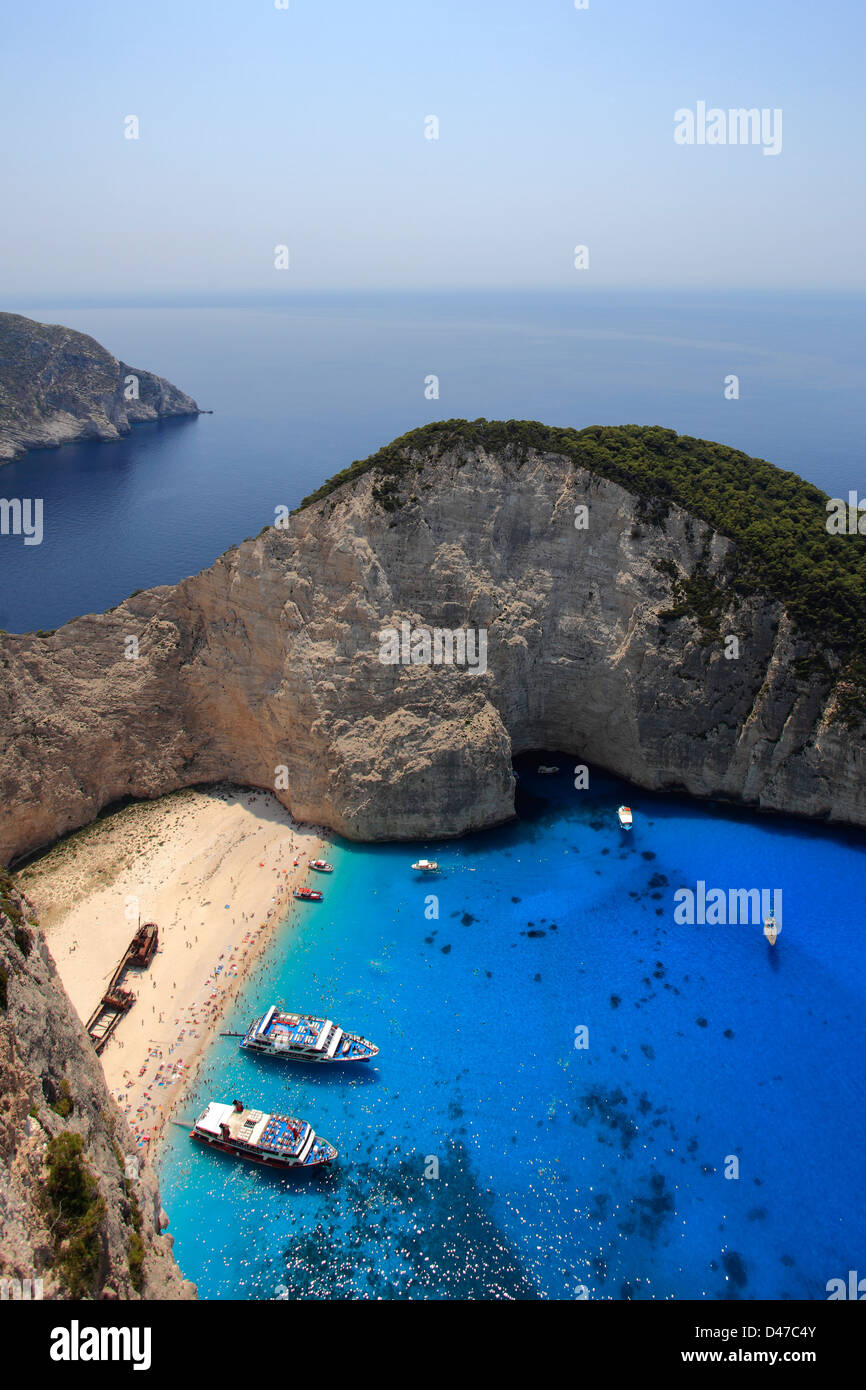 View of Navagio Beach also known as Shipwreck Cove or Smugglers bay, Zakynthos Island, Zante ...