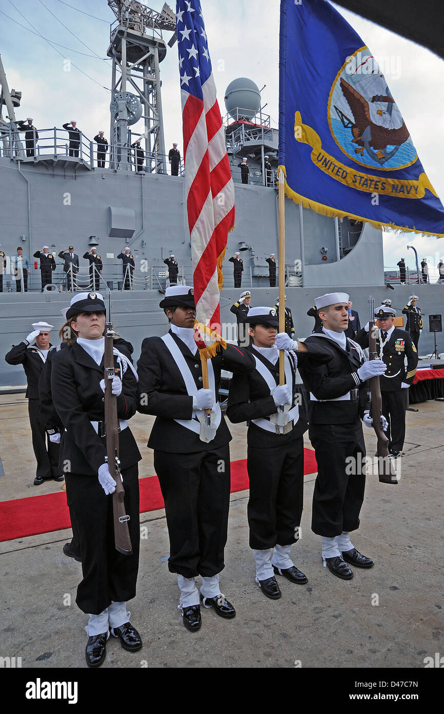 The color guard presents colors during a decommissioning ceremony Stock ...
