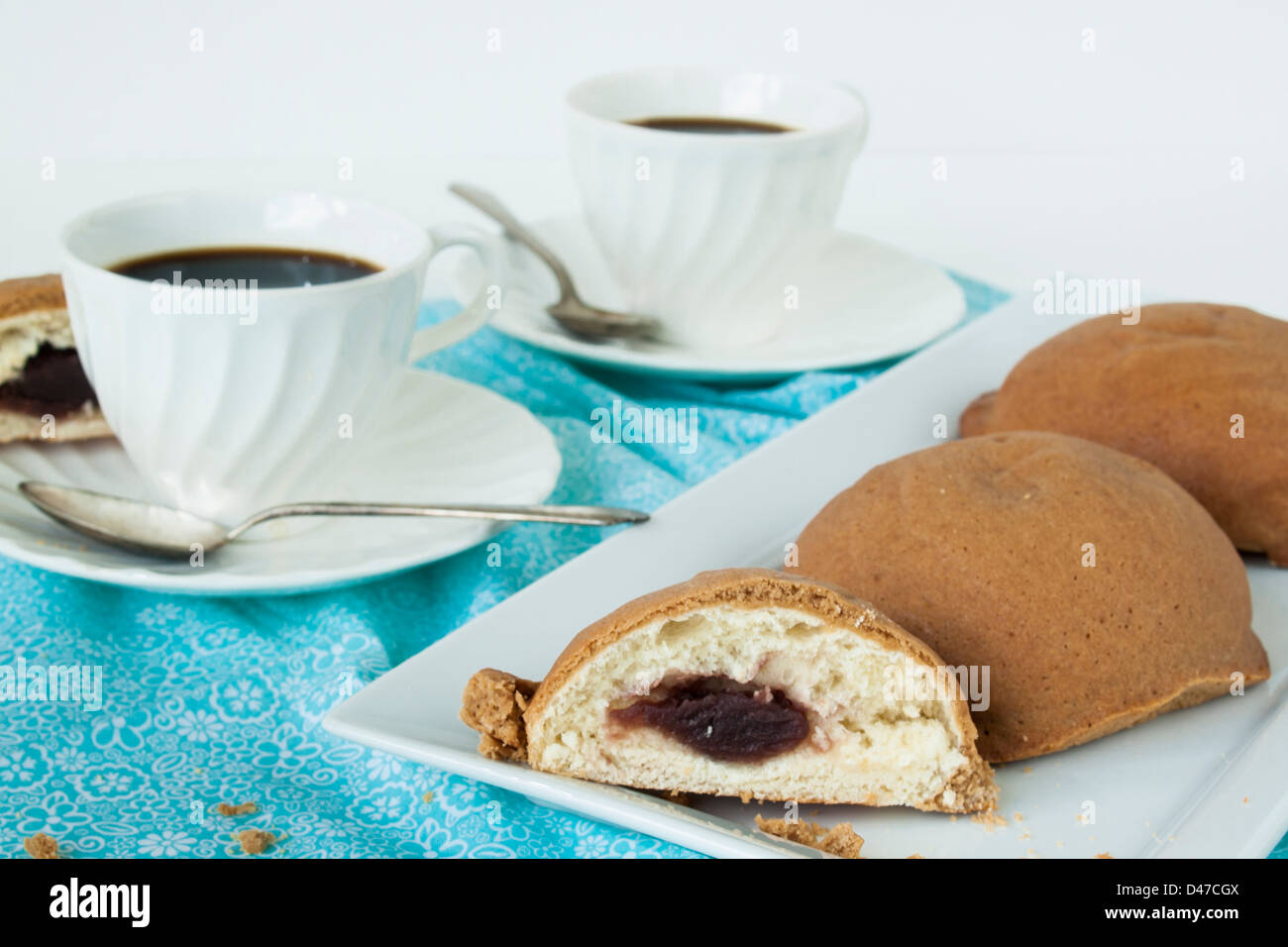 Breakfast with gourmet roti bun and coffee Stock Photo - Alamy