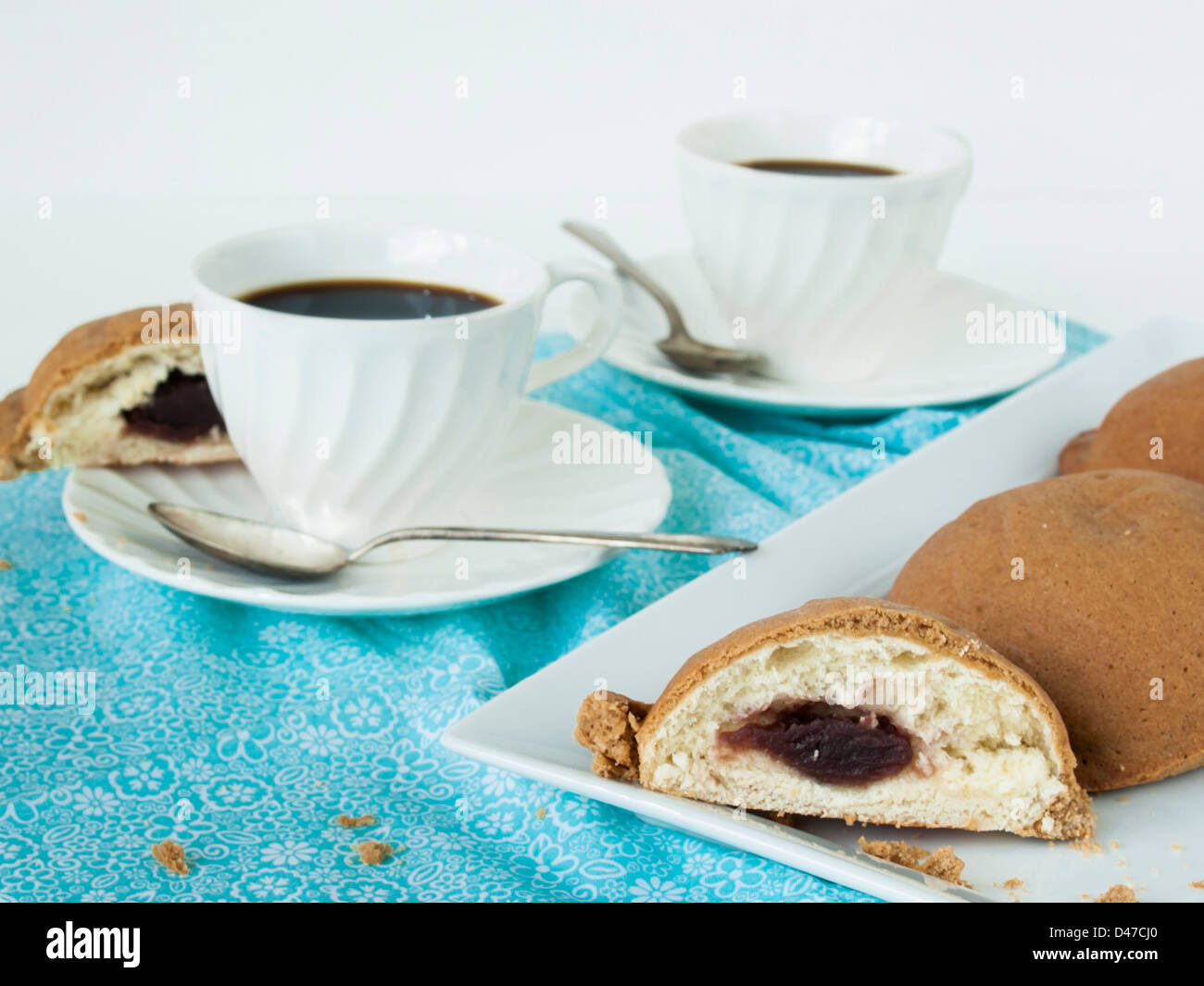 Breakfast with gourmet roti bun and coffee Stock Photo - Alamy