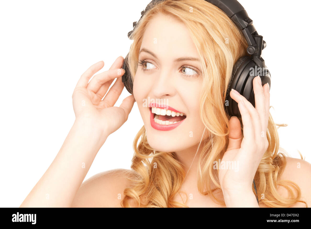 woman with headphones Stock Photo - Alamy