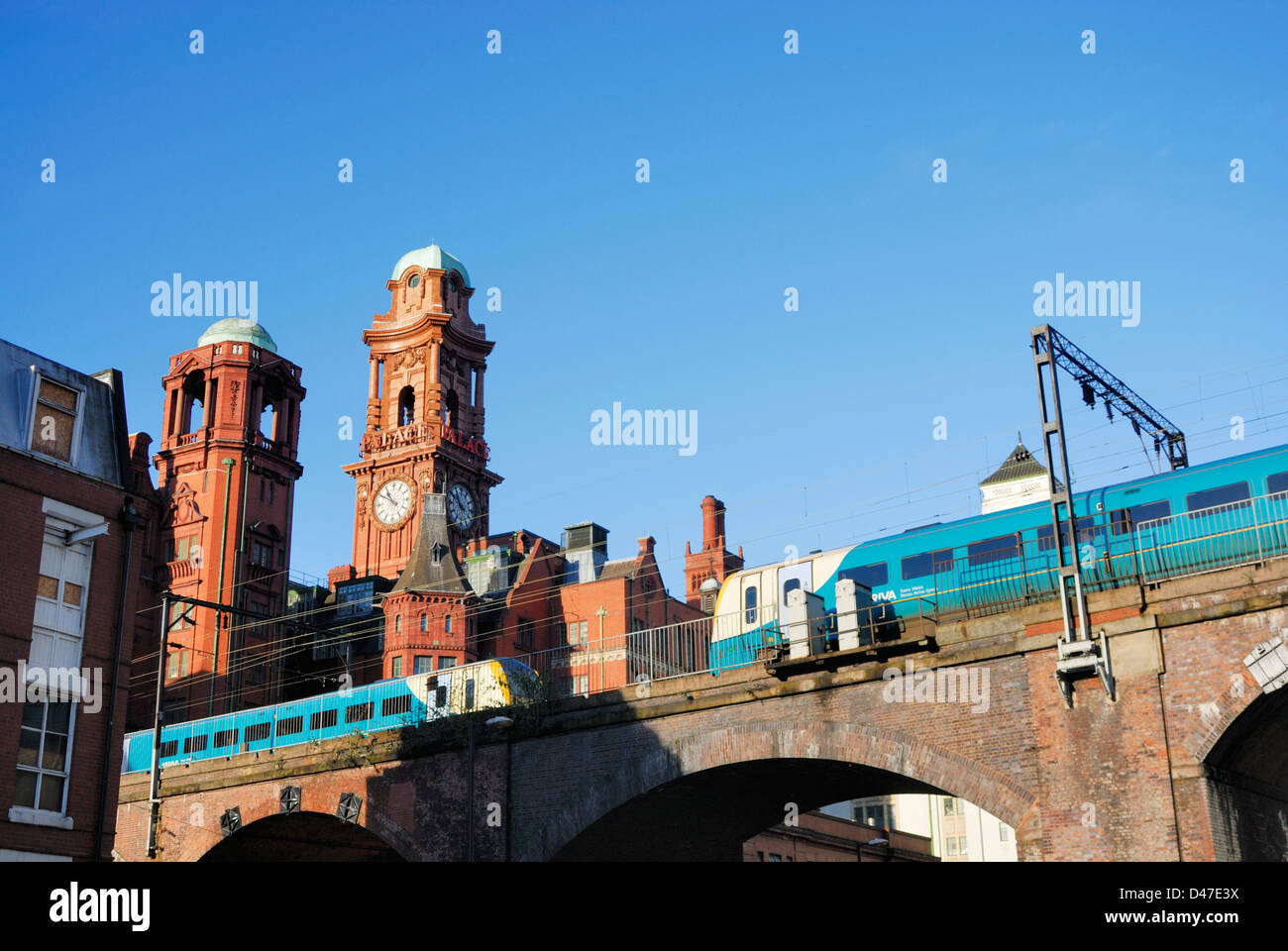 Commuter train passing through Manchester city centre by Oxford Road ...