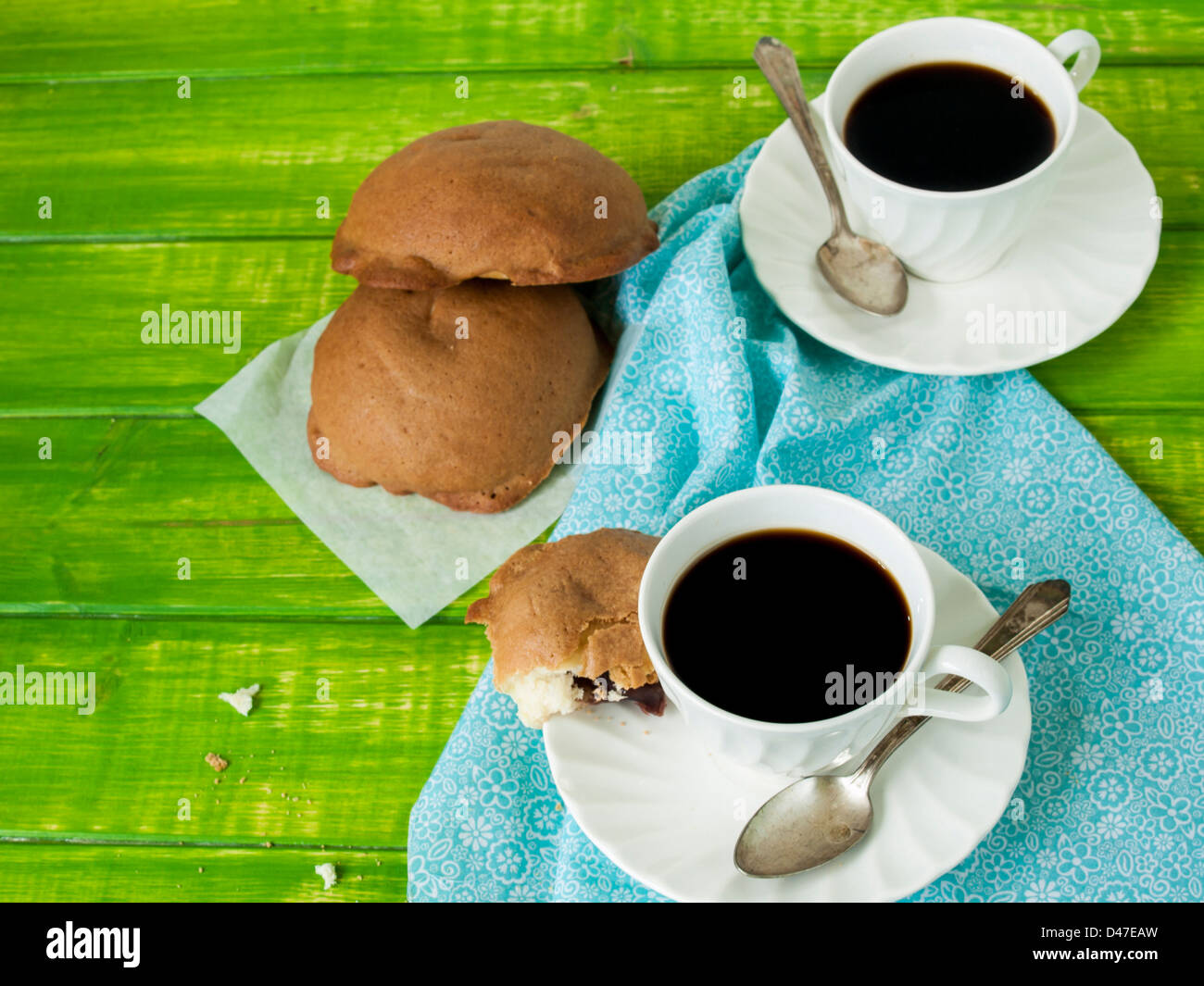 Breakfast with gourmet roti bun and coffee Stock Photo - Alamy