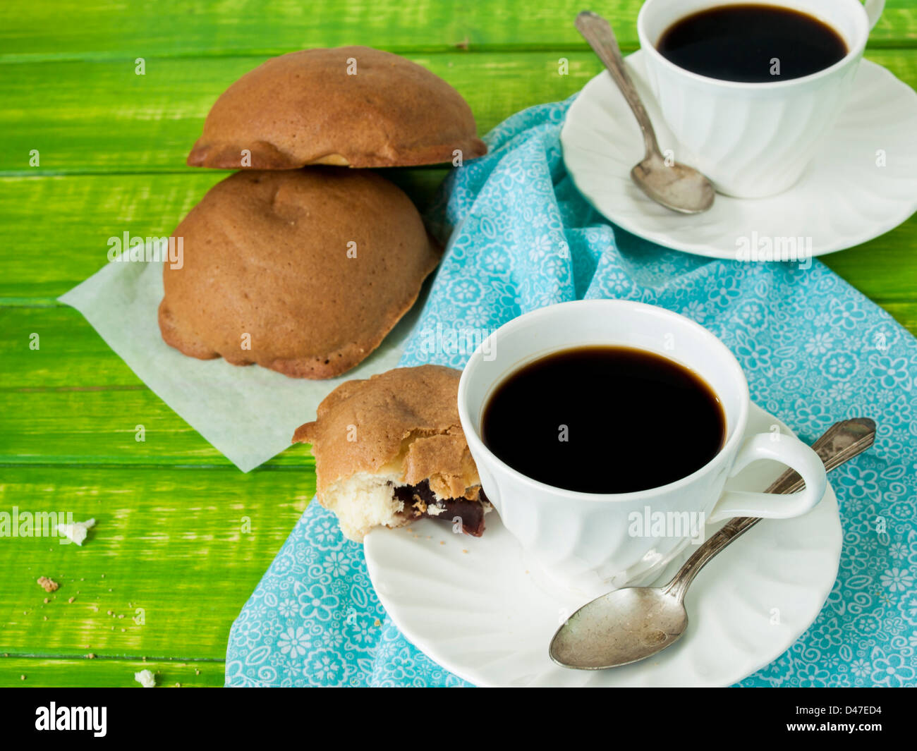 Breakfast with gourmet roti bun and coffee Stock Photo - Alamy