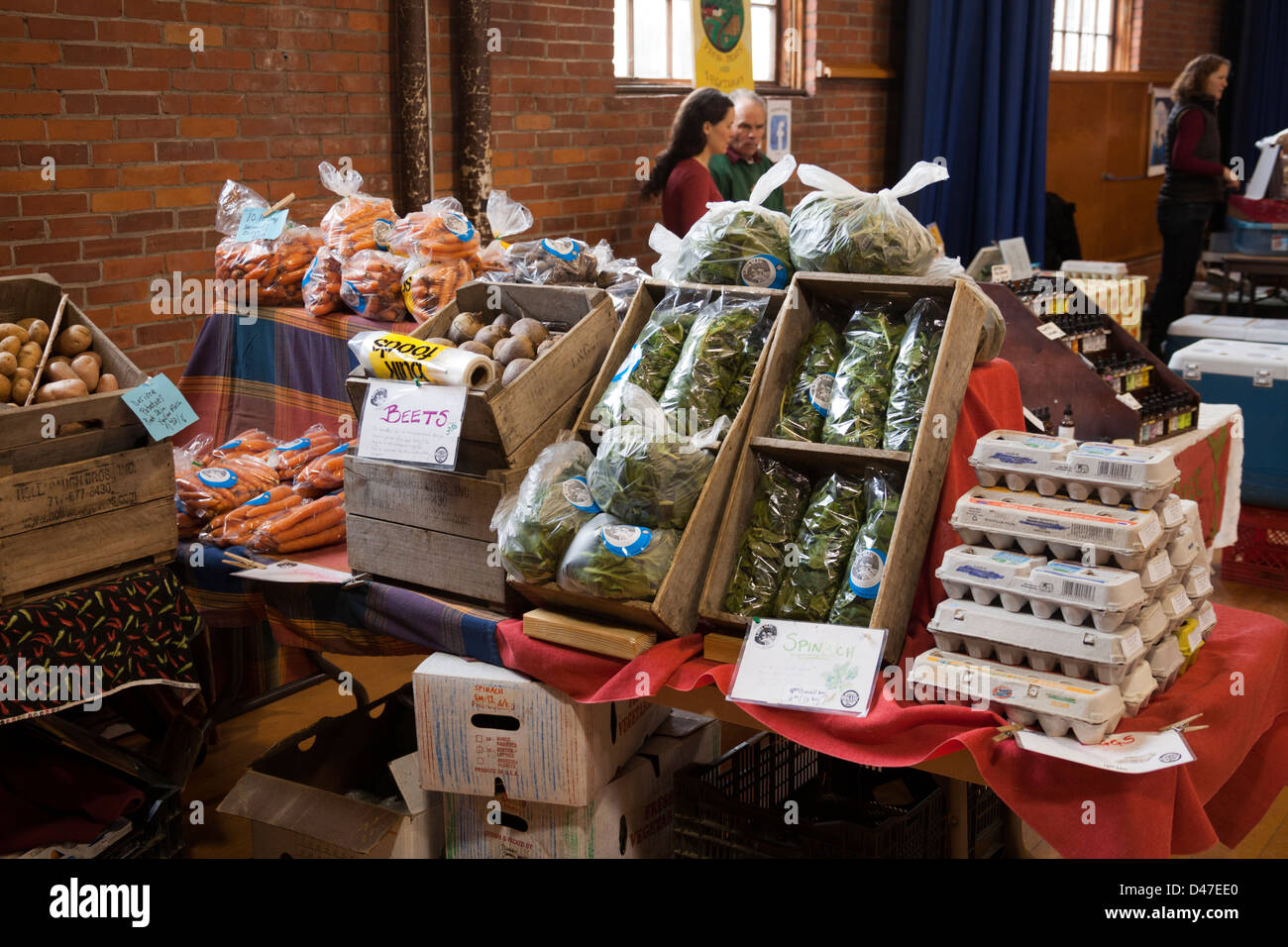 Vendor stand, Winter farmer's market, Montpelier, Vermont, USA Stock ...
