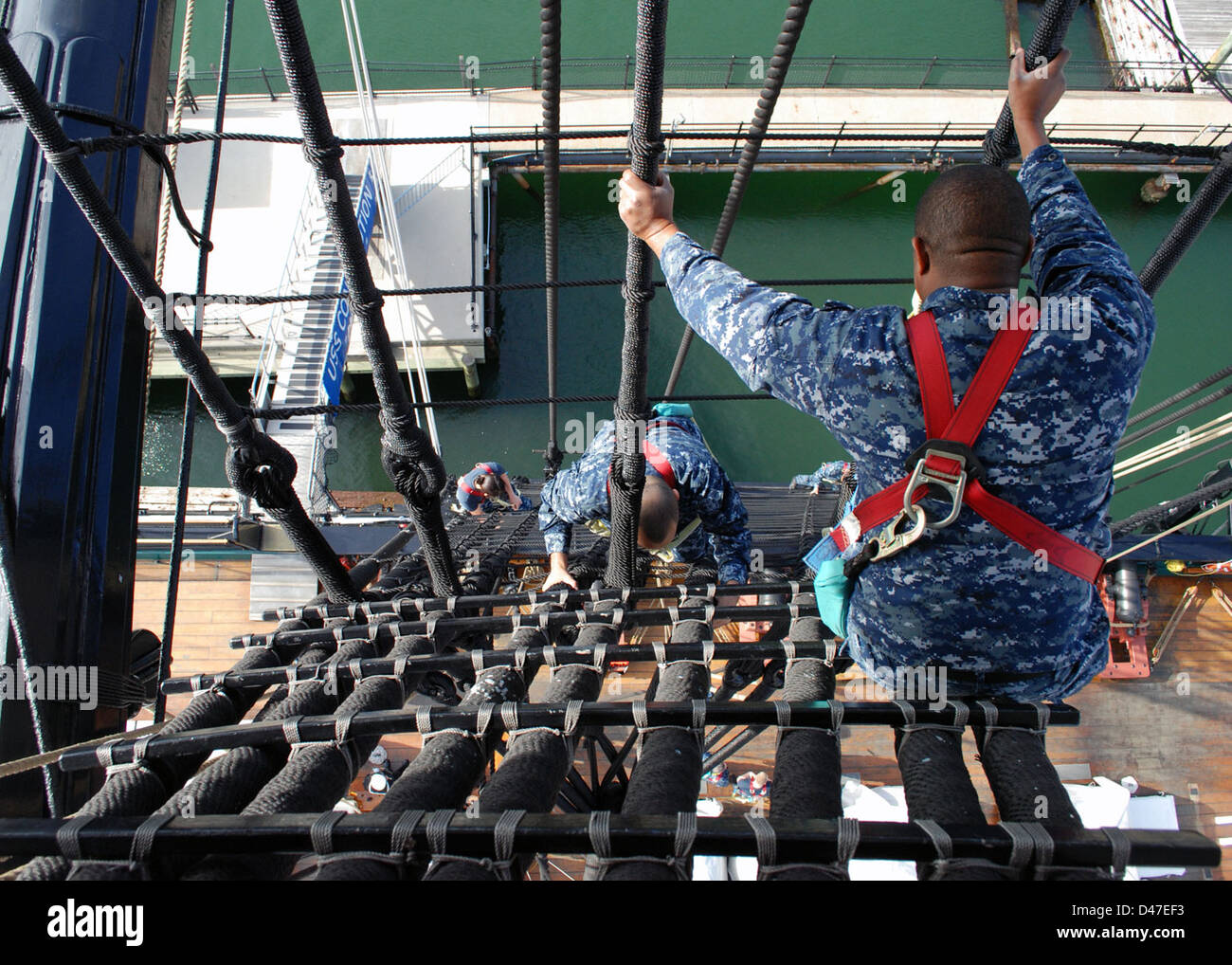 Sailors aboard the USS Constitution, the oldest commissioned warship in ...