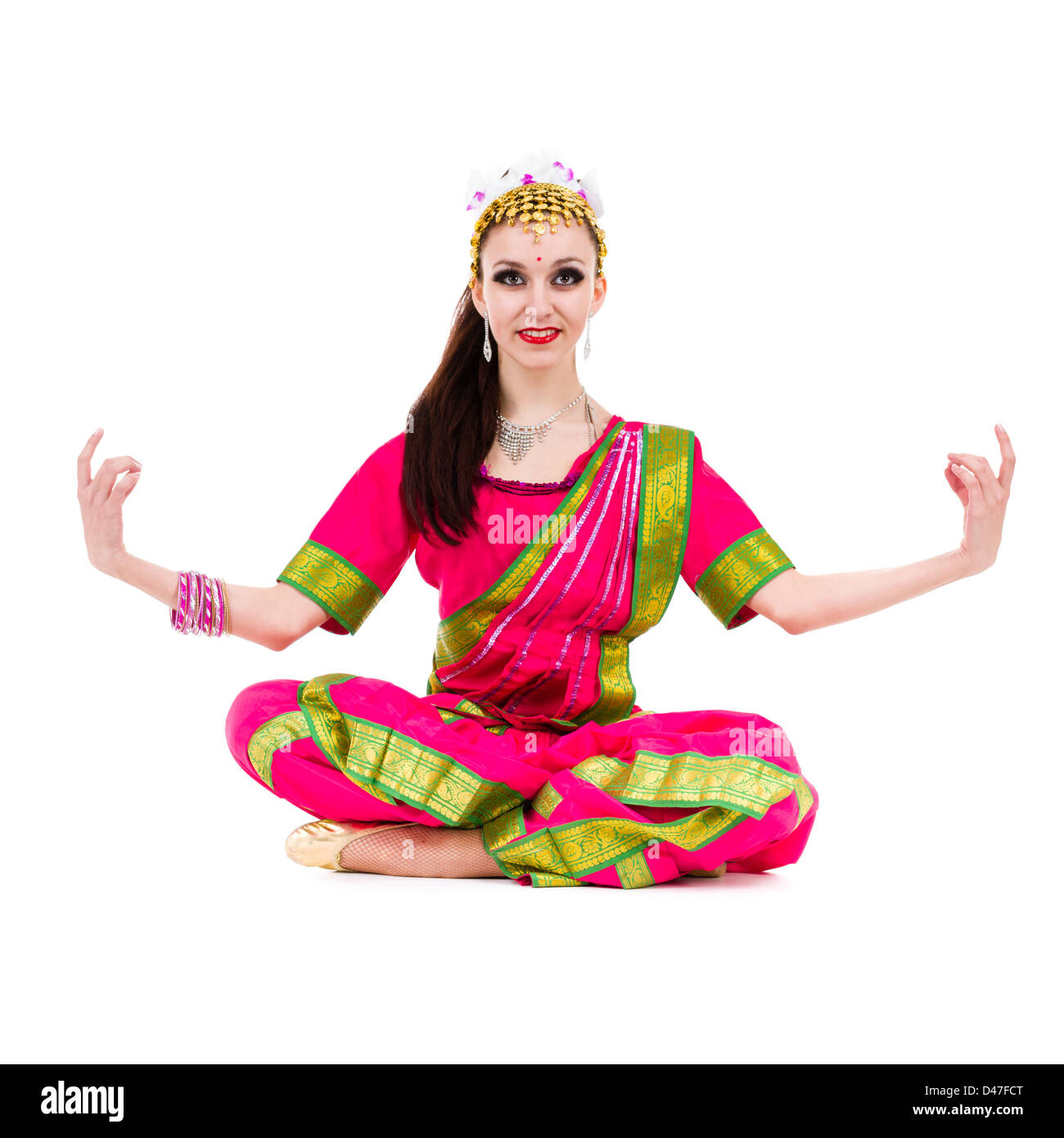 girl dressed in Indian costume with yoga pose Stock Photo - Alamy
