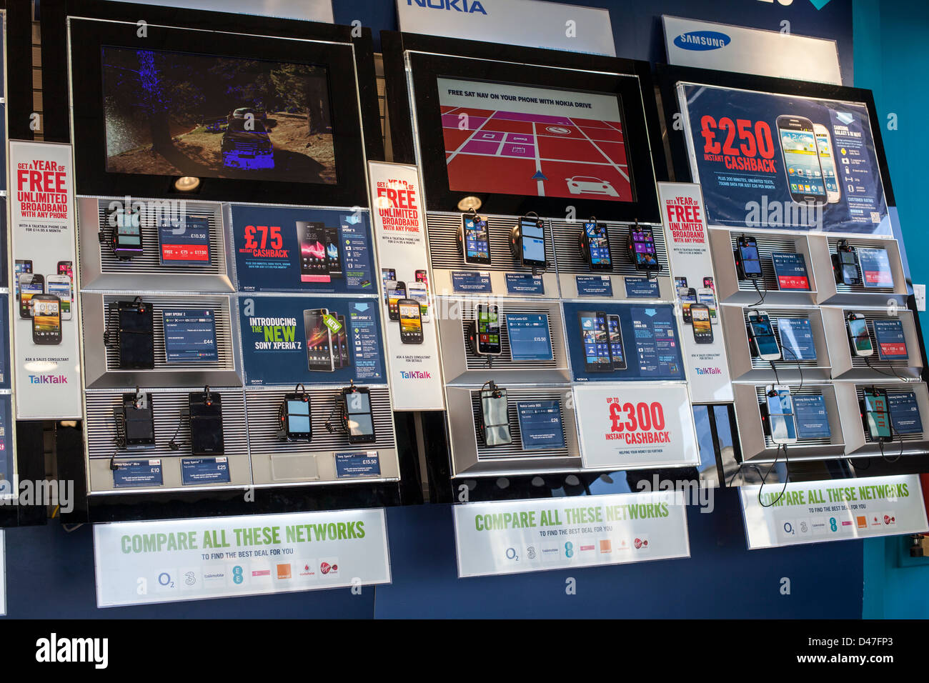 Compare these Networks Mobile Phone display inside retail unit ...