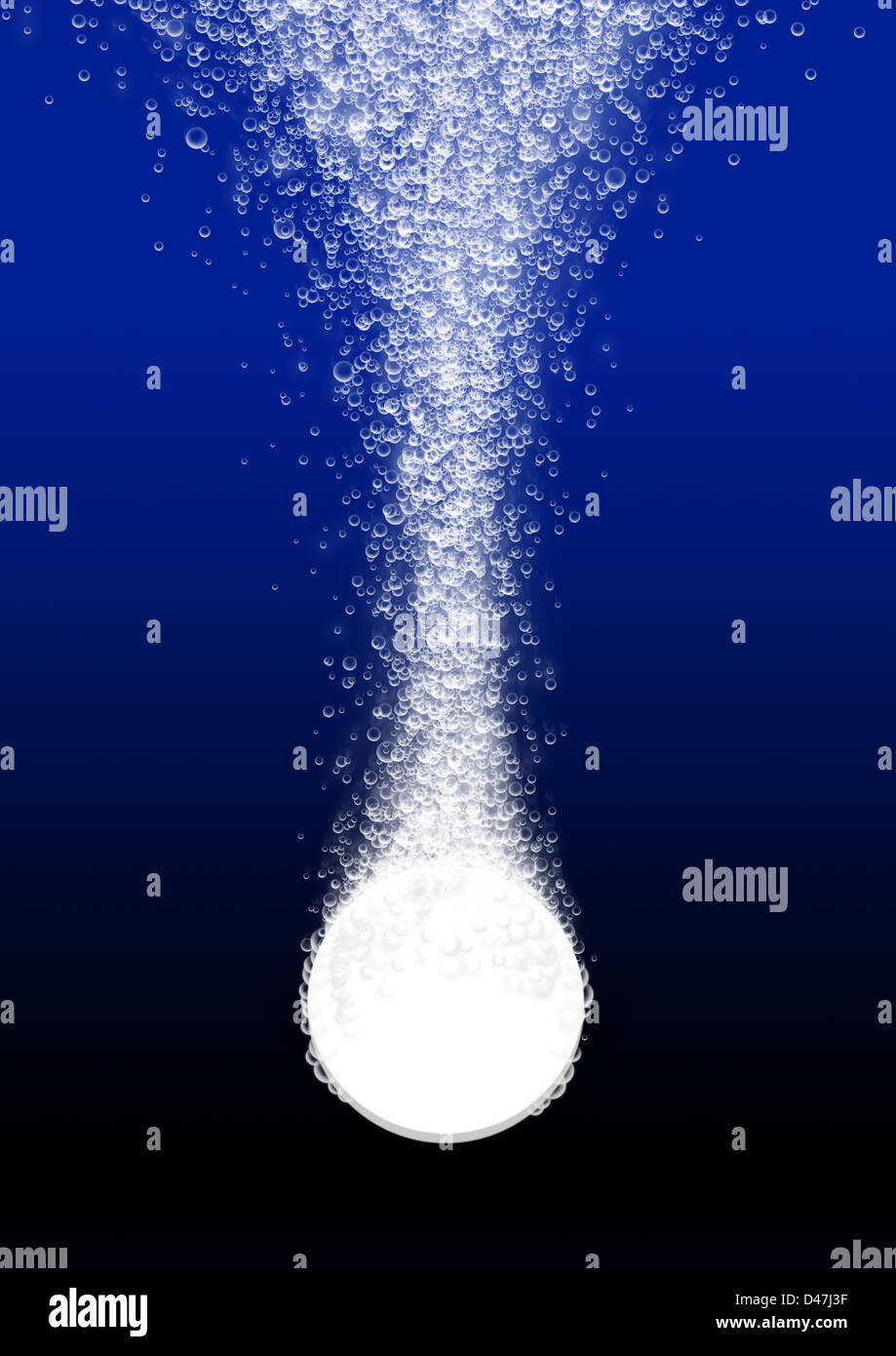 Tablet fizzing in blue water, close up Stock Photo - Alamy