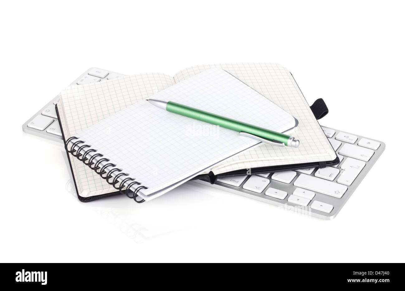 Office supplies and computer keyboard. Isolated on white background ...