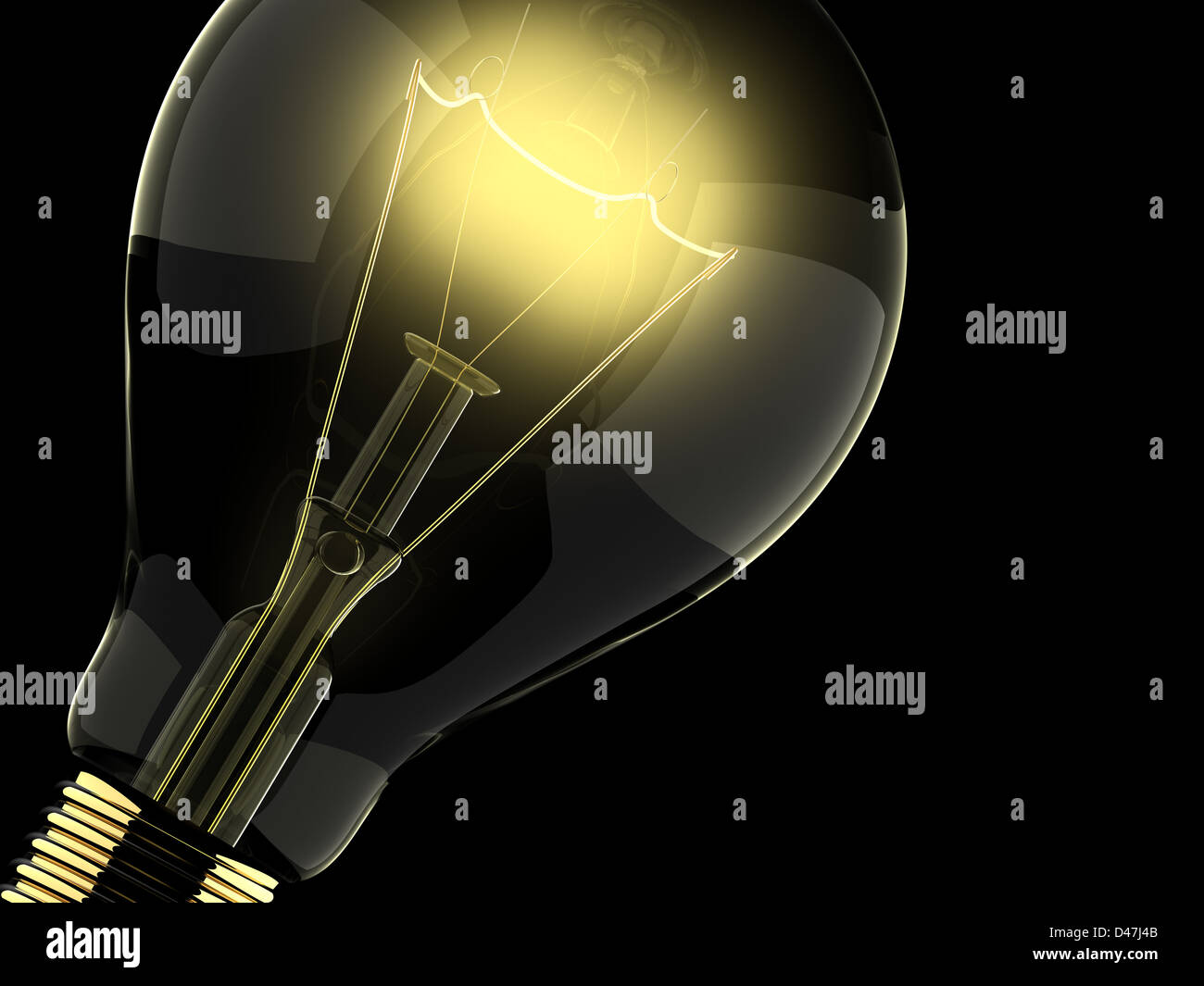 Glowing golden light bulb against black background Stock Photo - Alamy