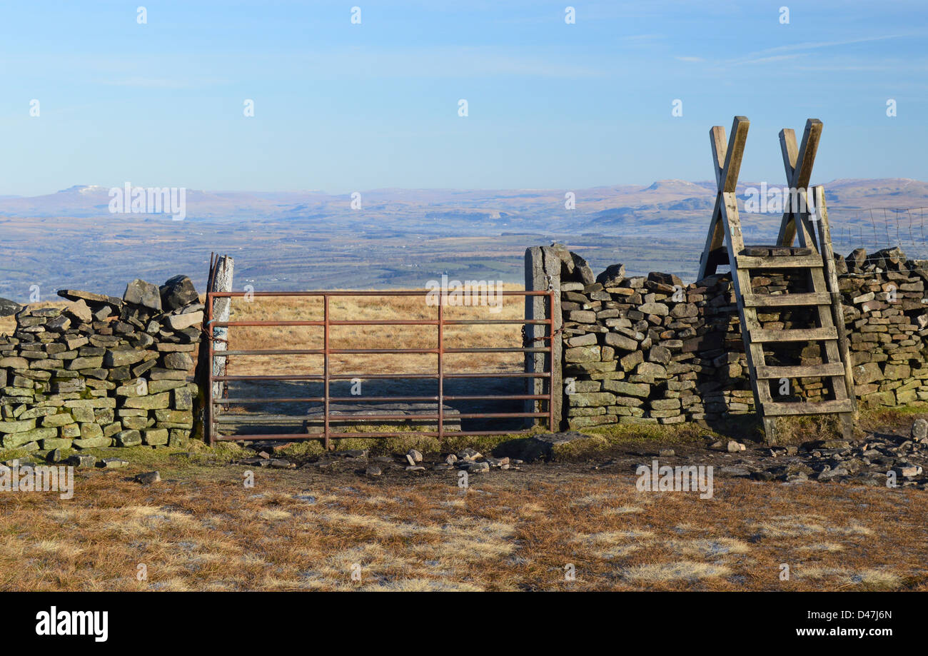 Wooden Ladder Stile & Gate in Wall on Top of Pendle Hill Looking ...