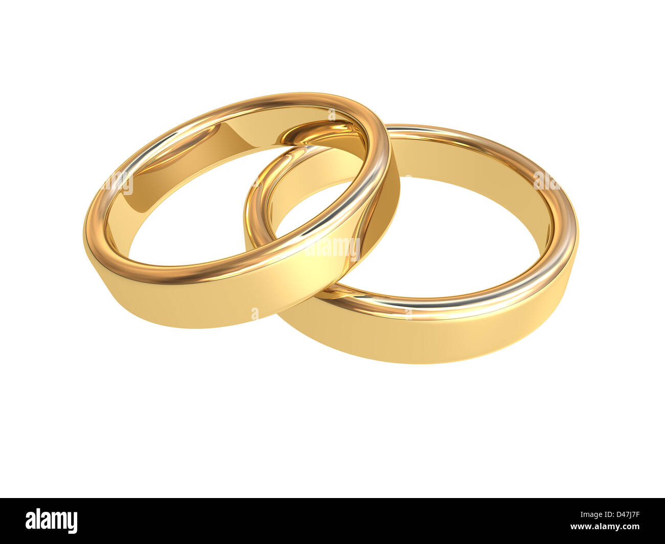 Two golden wedding rings against white background Stock Photo - Alamy