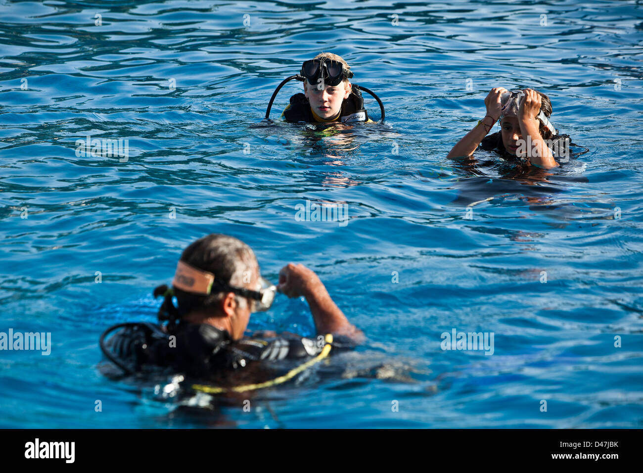 Scuba diving lesson in hotel swimming pool, Sardinia, Italy Stock Photo ...