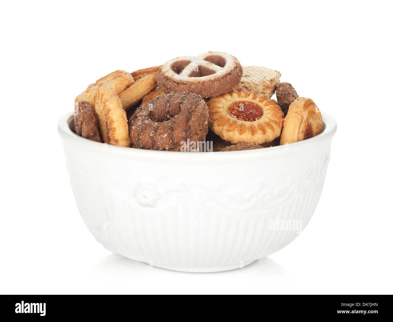 Various cookies in bowl. Isolated on white background Stock Photo - Alamy