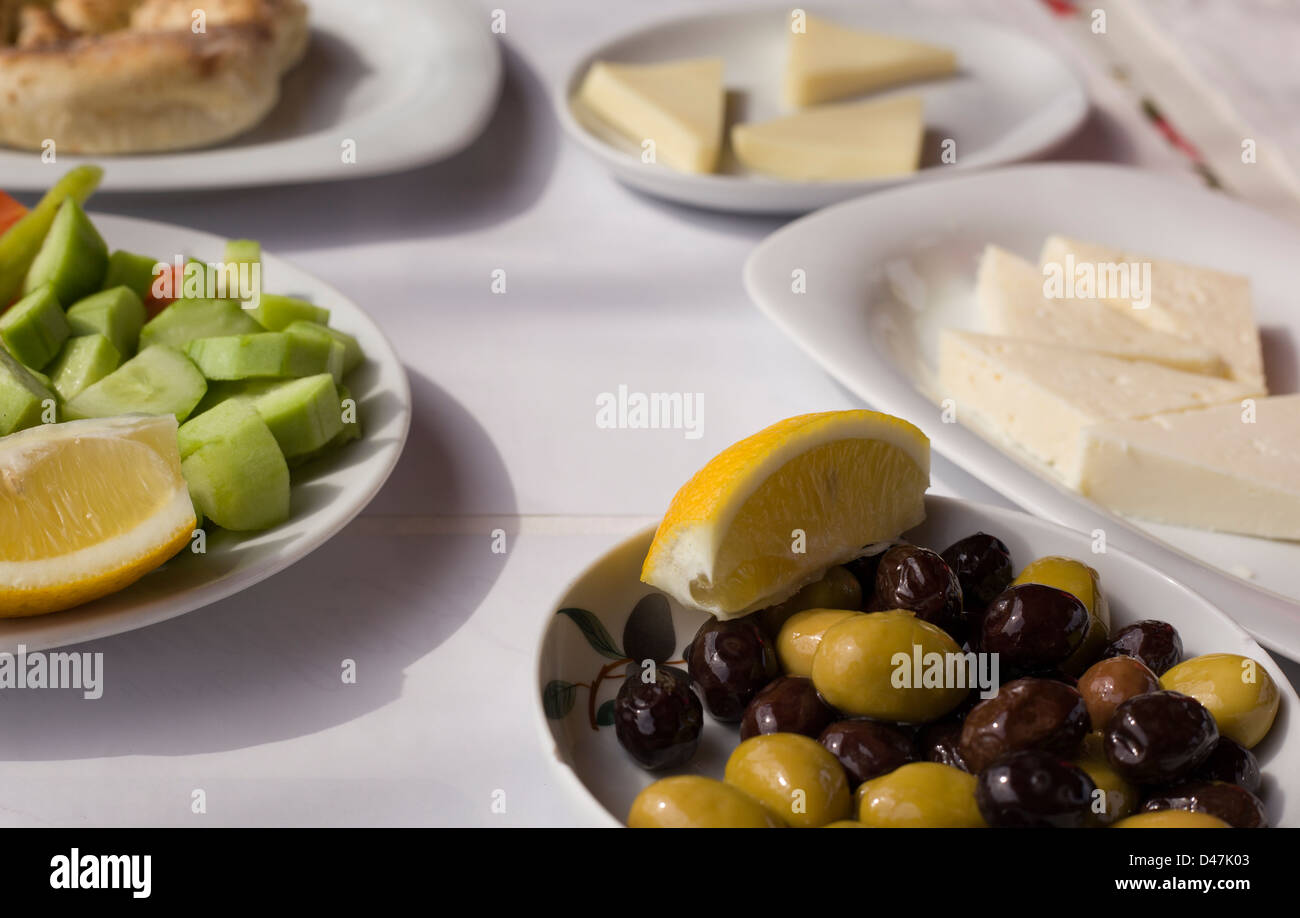 close up to classic Turkish style breakfast food plates Stock Photo - Alamy