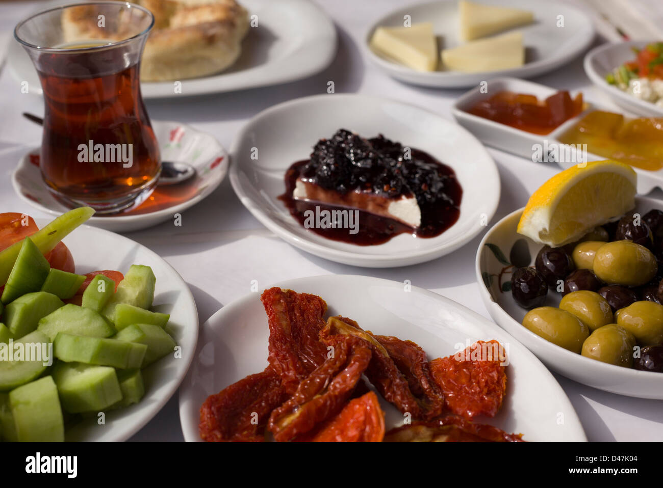 close up to classic Turkish style breakfast food plates Stock Photo - Alamy