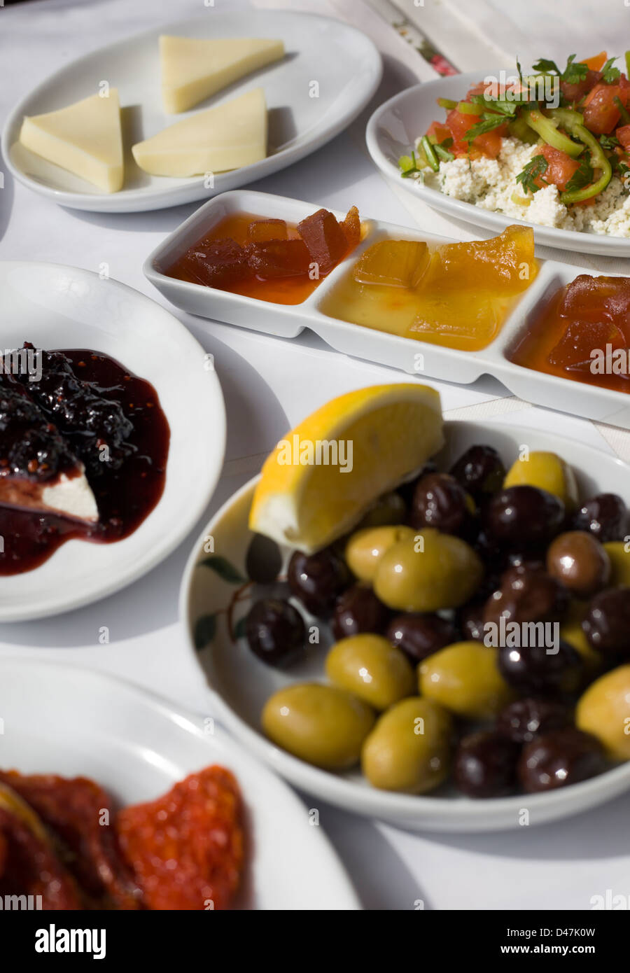close up to classic Turkish style breakfast food plates Stock Photo - Alamy