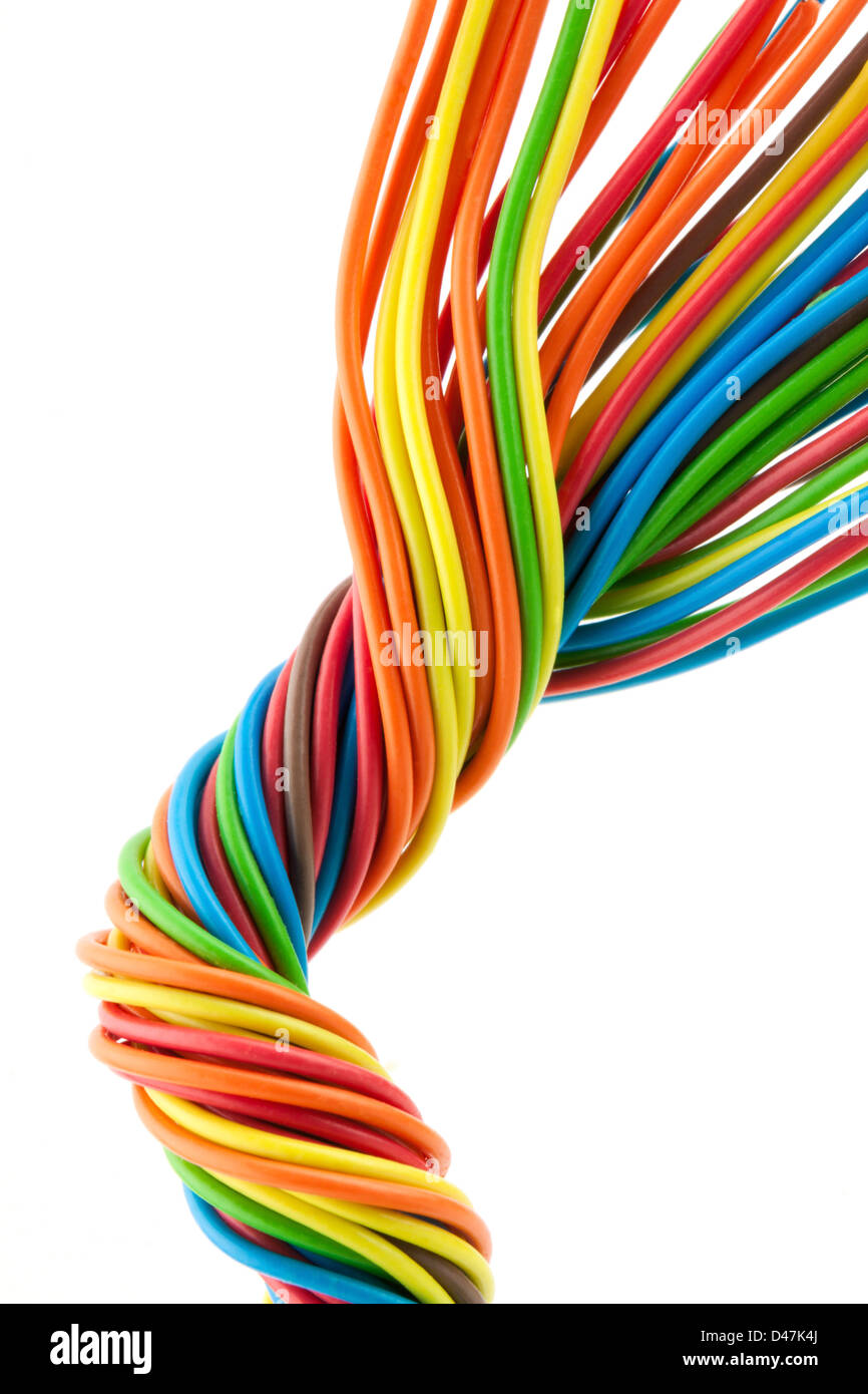 Bunch of different colors wires. Isolated on white Stock Photo - Alamy