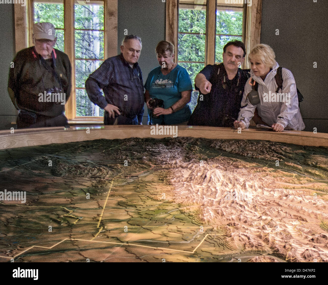June 28, 2012 - Denali Borough, Alaska, US - Tourists view a relief map ...