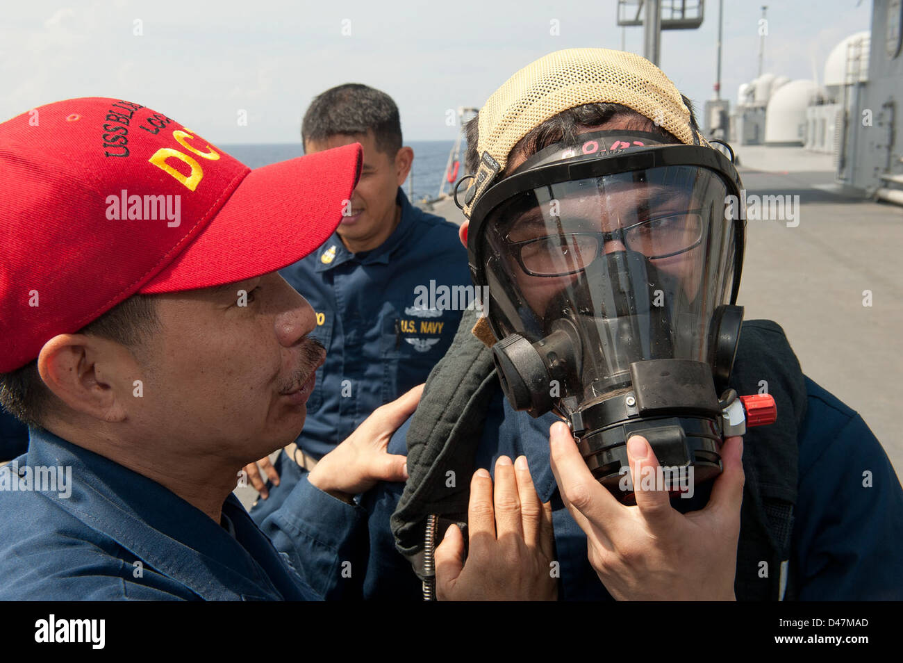 Sailors aboard USS Blue Ridge undergo training on the correct usage of ...