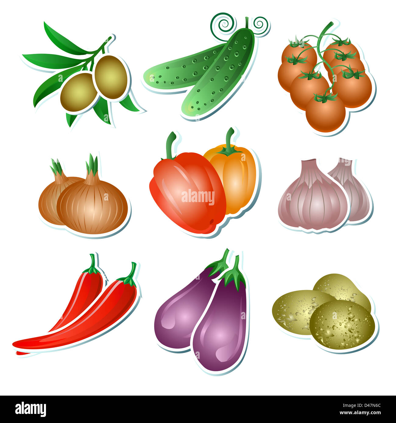 Set of vegetables stickers on the white background, illustration Stock ...