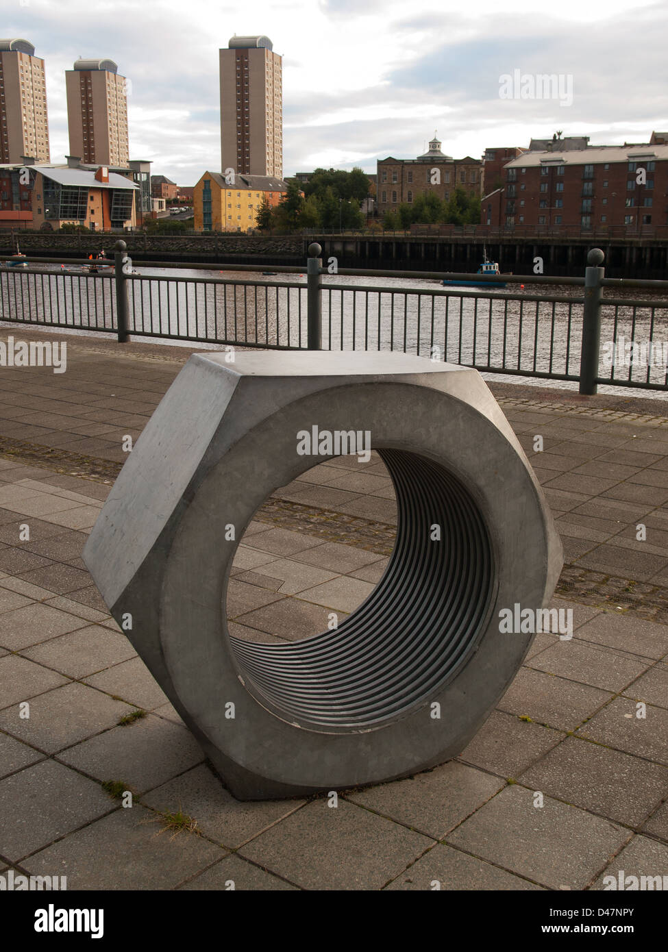 Giant concrete nut public work of art along side the River Wear ...