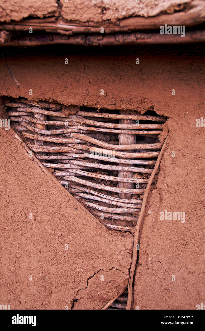 Mud daubed hut with decoration, Masai village, Masai Mara, Kenya Stock ...