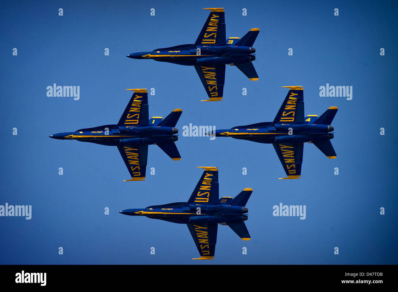 The U.S. Navy Blue Angels perform a coordinated flight demonstration at ...