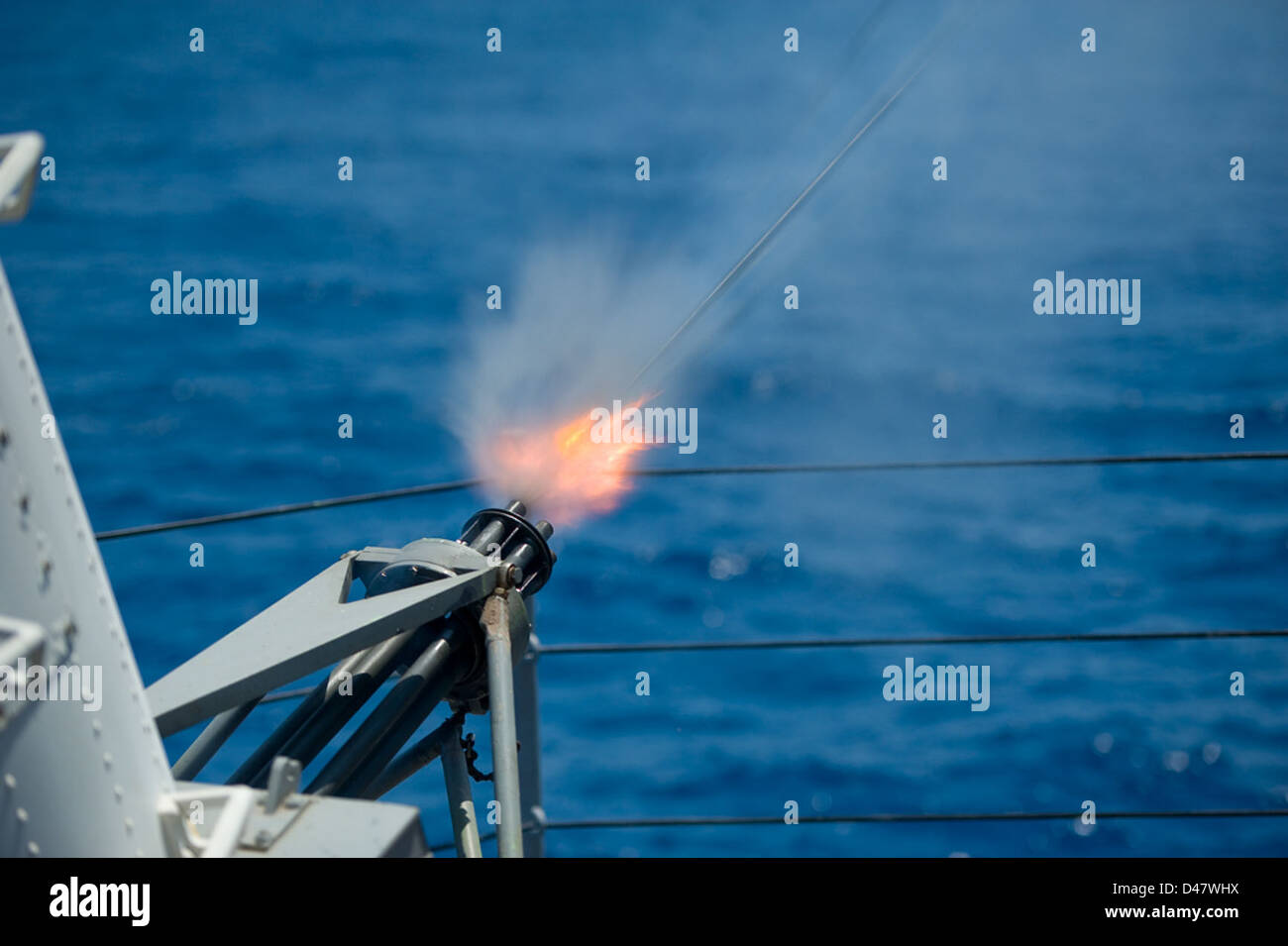 Rounds are fired from the Phalanx close-in weapons system aboard USS ...