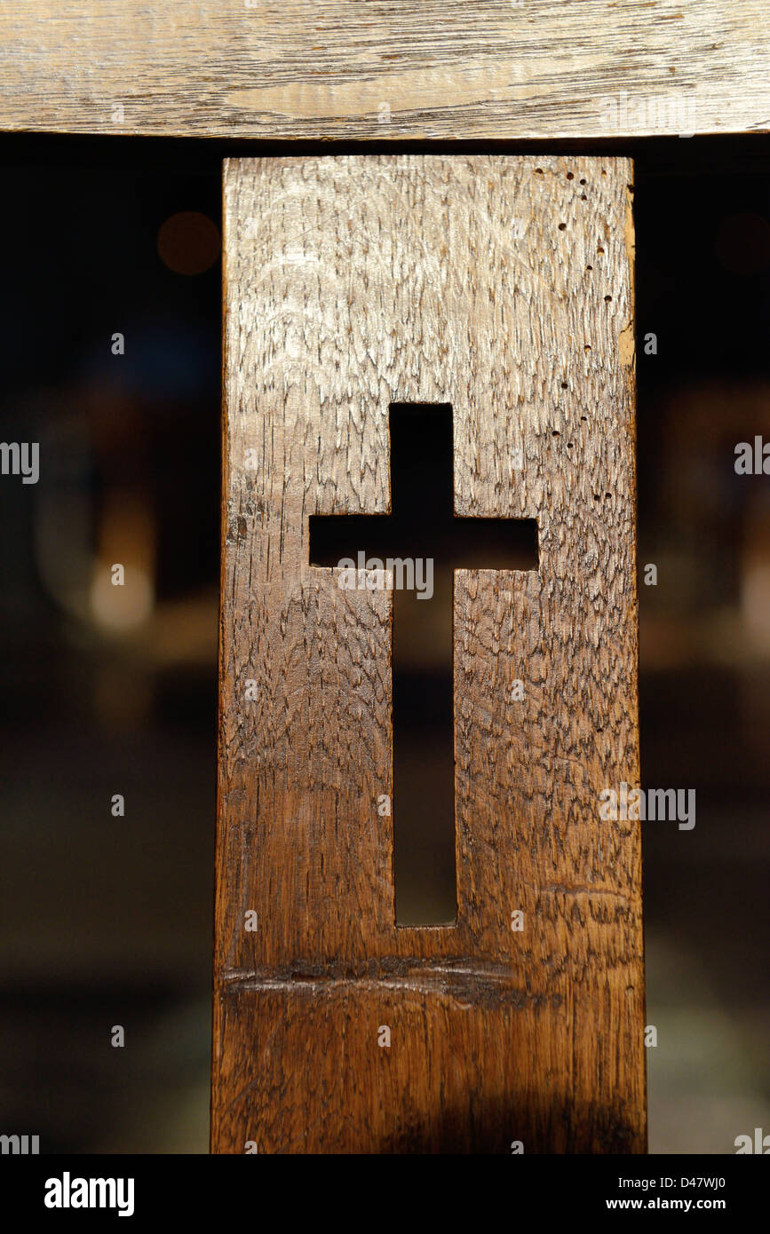 Cross carved into a chair Stock Photo - Alamy