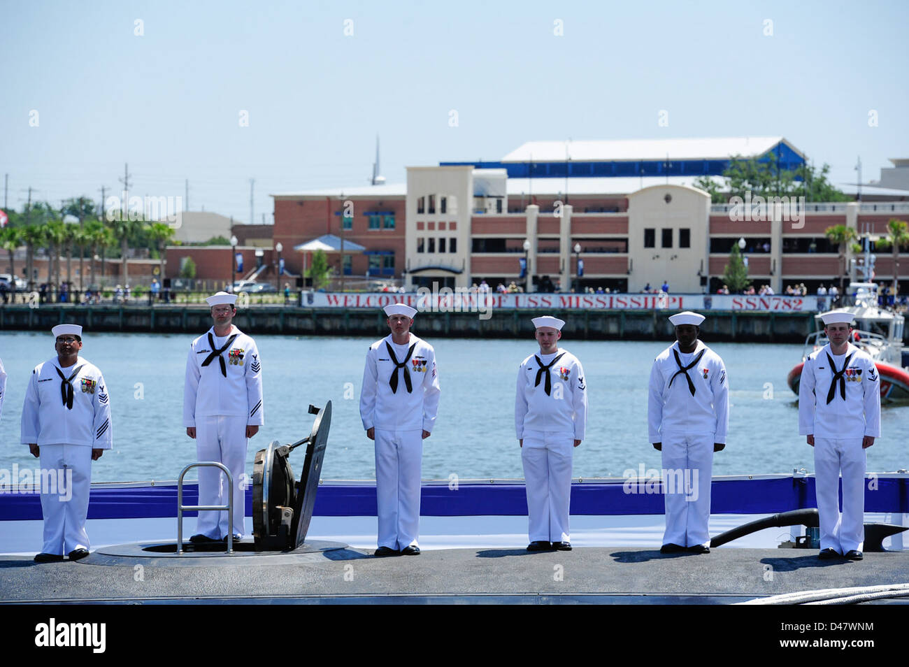 Sailors aboard the USS Mississippi (SSN 782) stand watch during the ...