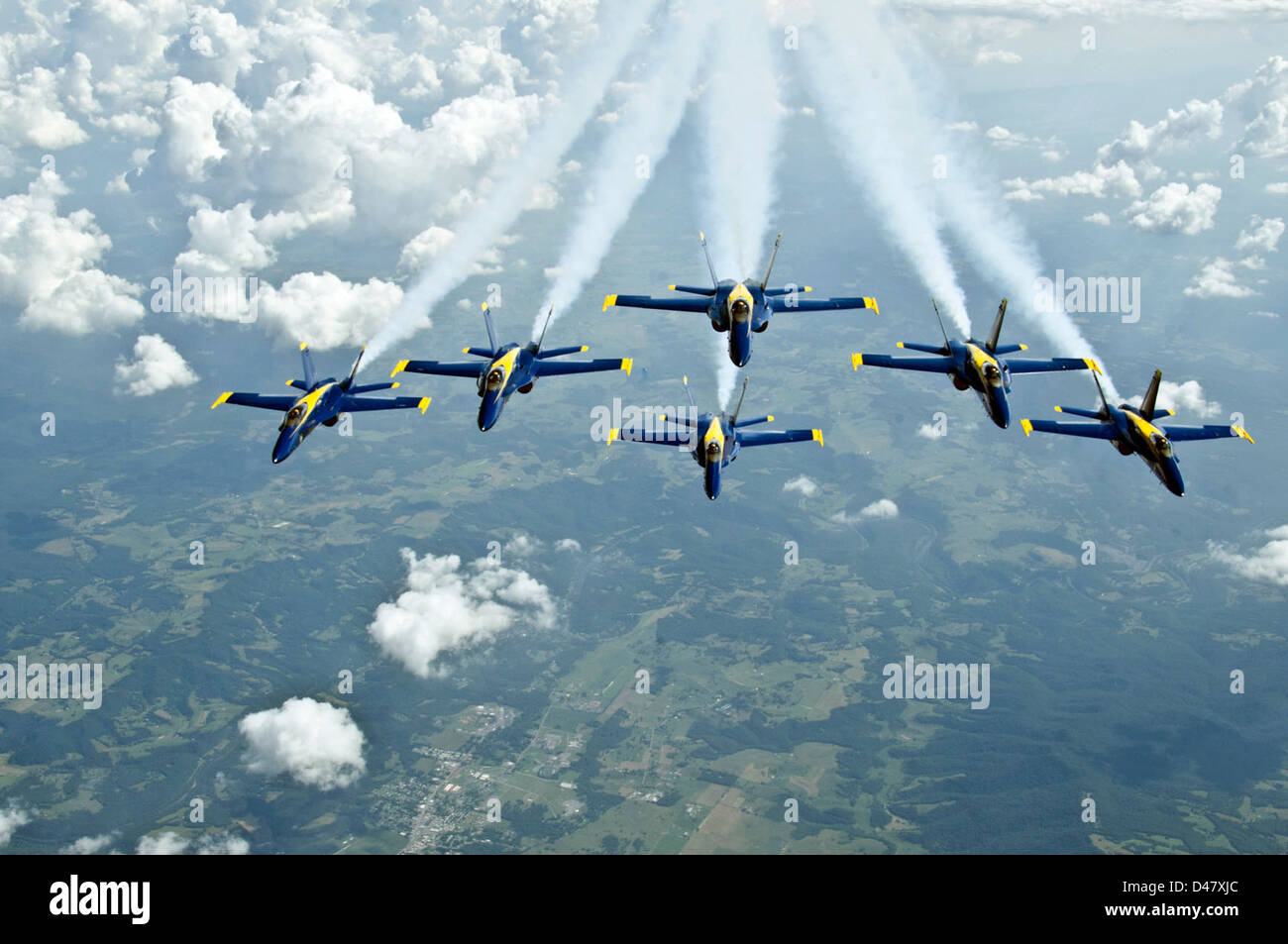 The U.S. Navy Blue Angels perform a Delta formation flight over ...