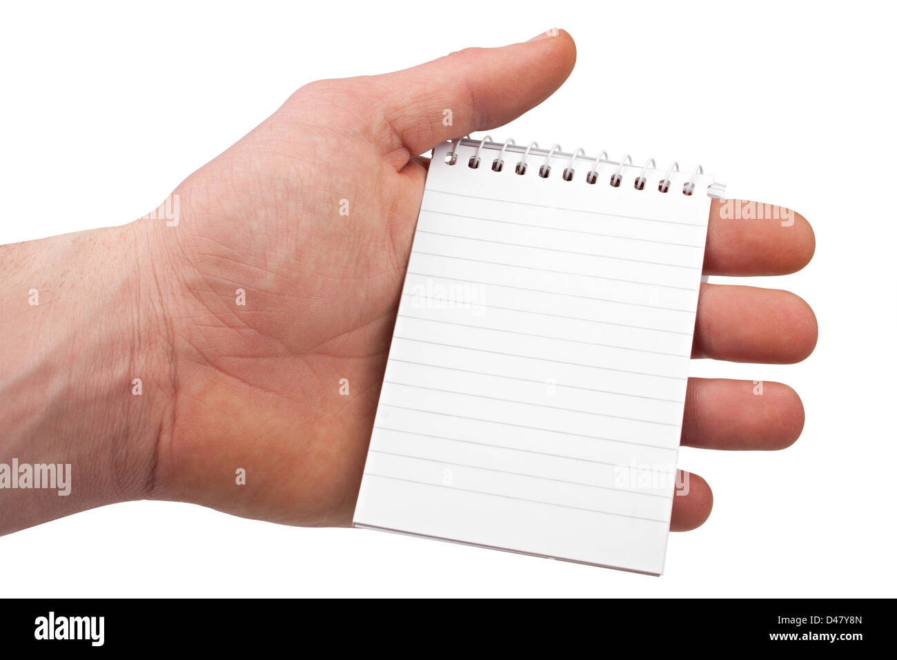 hand holding a notepad on isolated white background Stock Photo - Alamy